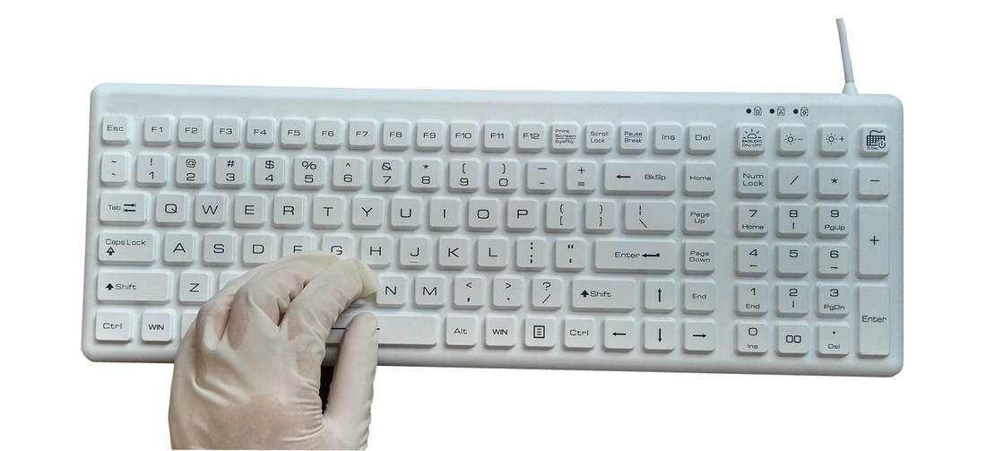 IP68 medical silicone keyboard with 5sec CLEAN button for Taiwan market