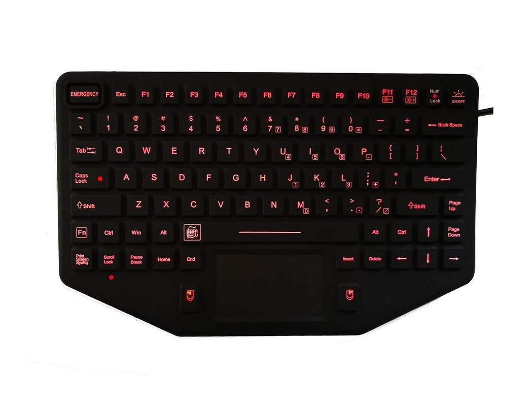 Red LED emergency military computer keyboard with enclosed touchpad for ...