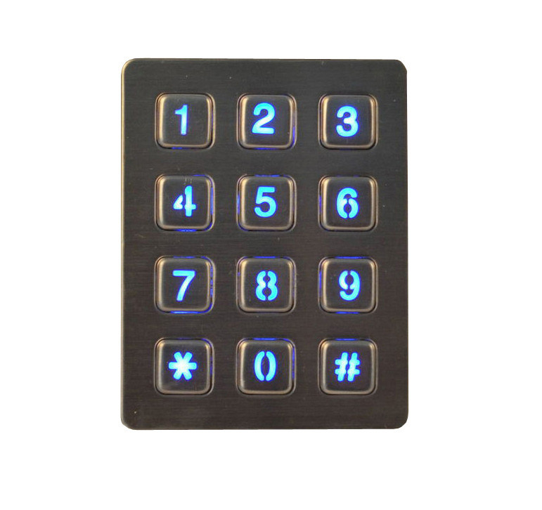 Weather proof illuminated 12- key industrial metal keypad for outdoor ...