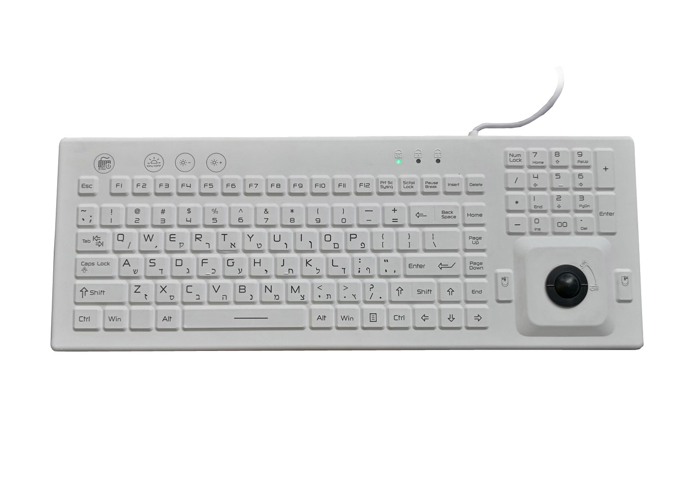 English Hebrew computer industrial keyboard with optical trackball and ...